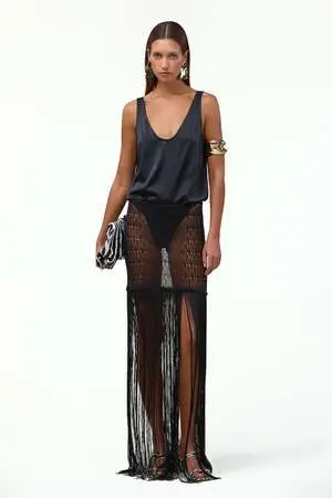 SAME Fringe Knit Maxi Skirt - Black