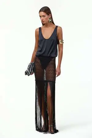 SAME Fringe Knit Maxi Skirt