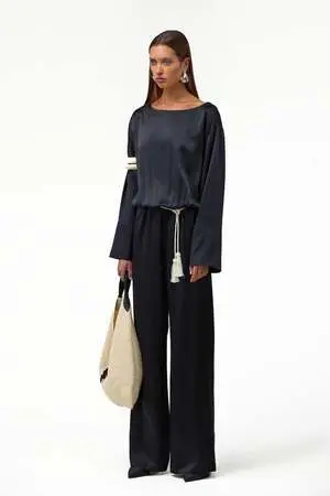 SAME Long Sleeve Silk Jumpsuit