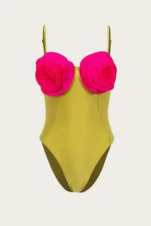 SAME LOS ANGELES Rose One Piece - Green/fuchsia