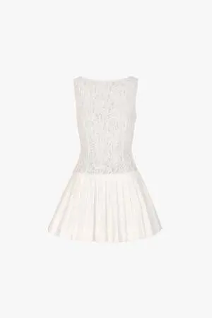 SAME Lace Poplin Mini Dress - White