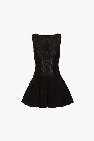 SAME Lace Poplin Mini Dress - Black