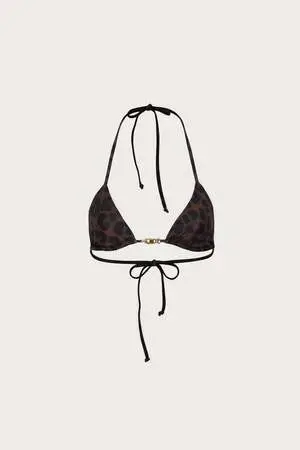SAME LOS ANGELES Stone Beaded Triangle Top - Cheetah