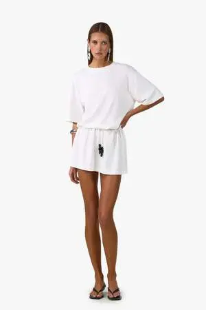 SAME Stone Beaded T-shirt Dress - White