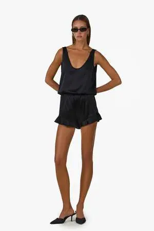SAME Silk Ruffle Short - Black