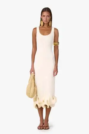 SAME Double Ruffle Hem Midi Dress - Cream