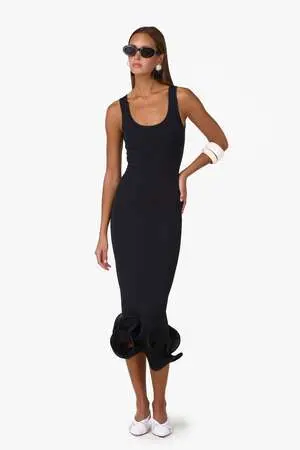 SAME Double Ruffle Hem Midi Dress - Black