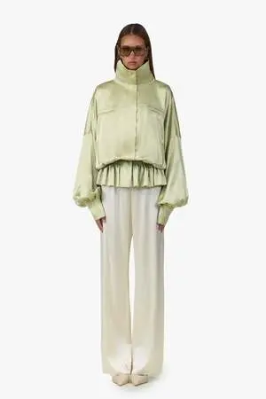 SAME Silk Peplum Bomber Jacket - Sage