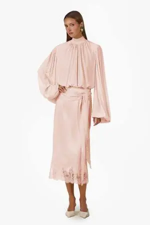 SAME Draped Sleeve Chiffon Top - Rose Clay