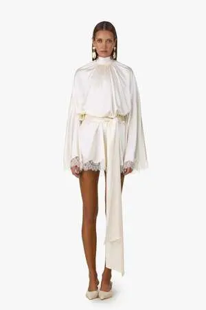 SAME Lace Silk Mini Dress - Cream