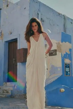 SAME Draped V Neck Gown - Cream