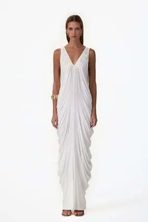 SAME Draped V-neck Maxi Gown - Cream