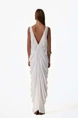SAME Draped V-neck Maxi Gown - Cream