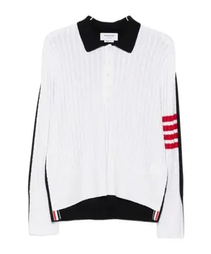 Thom Browne 4-bar Cable-knit Polo Shirt
