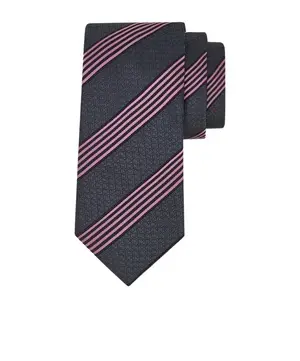 FERRAGAMO Gancini Jacquard Silk Neck Tie - Grey/pink