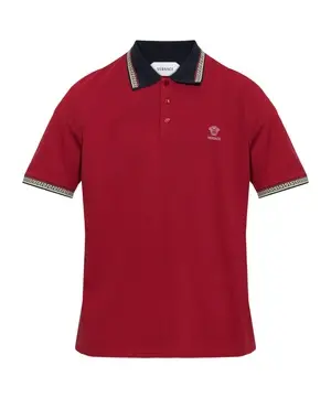 Versace Greca-trim Embroidered Polo Shirt - Red