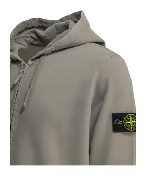 Stone Island Zip-up Hooded Sweatshirt With Compass Logo