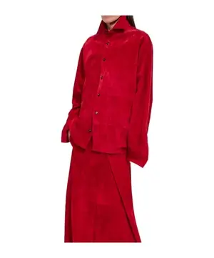 Bottega Veneta Suede Leather Shirt - Red