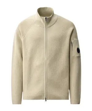 C.P. COMPANY Zip-up Lens-detail Sweater - Silver Birch
