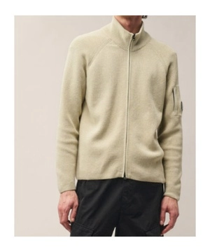 C.P. COMPANY Zip-up Lens-detail Sweater - Silver Birch
