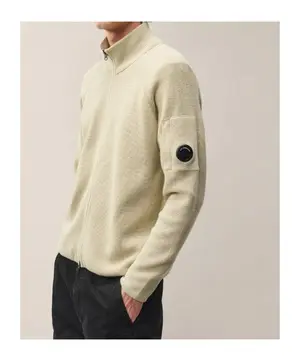 C.P. COMPANY Zip-up Lens-detail Sweater - Silver Birch