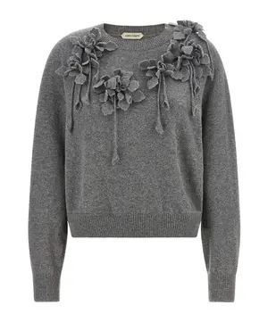 Alberta Ferretti Wool Sweater With Raised Embroidered Flowers