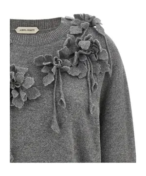 Alberta Ferretti Wool Sweater With Raised Embroidered Flowers