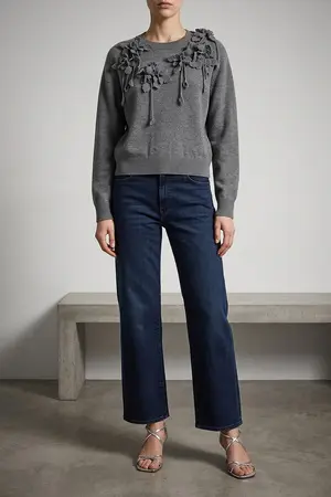 Alberta Ferretti 3d Floral Appliqué Knit Sweater - Grey