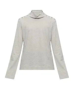 Dries Van Noten Cotton High Neck T-shirt With Button Detail - Grey