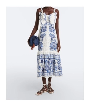 Farm Rio Floral Linen-blend Midi Dress With Broderie Anglaise And Butterfly Motif