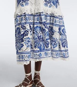 Farm Rio Floral Linen-blend Midi Dress With Broderie Anglaise And Butterfly Motif
