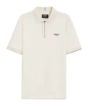 Hugo Boss Zip-fastening Regular-fit Polo Shirt - Natural