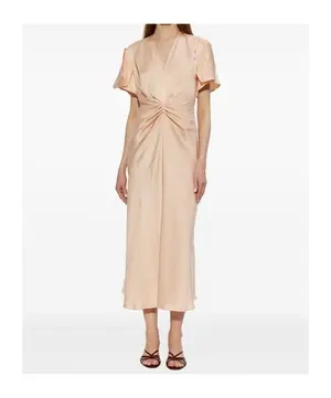 Victoria Beckham Gathered V-neck Midi Dress - Pink