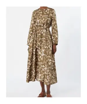 Max Mara Printed Silk Twill Dress Kaki