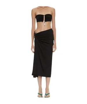 Christopher Esber Crystal-clasp Cascade Midi Skirt - Black