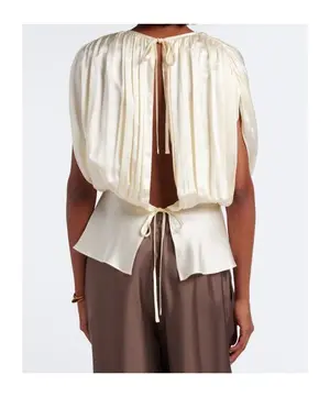 Tove Peta Draped Peplum Silk Satin Top - White
