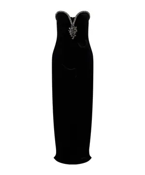 SELF-PORTRAIT Embellished Velvet Maxi Dress - Black