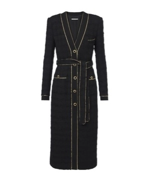 Alessandra Rich Belted Cotton-blend Bouclé Tweed Coat - Black