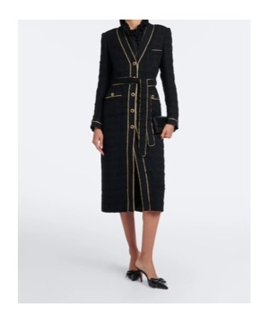 Alessandra Rich Belted Cotton-blend Bouclé Tweed Coat