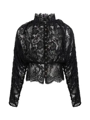 SELF-PORTRAIT High Neck Lace Blouse - Black