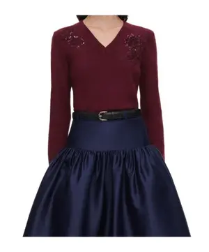 SELF-PORTRAIT Burgundy Flower Wool Jumper