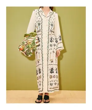 ALEMAIS Printed Long Sleeve Maxi Dress With Belt