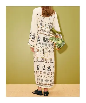 ALEMAIS Printed Long Sleeve Maxi Dress With Belt