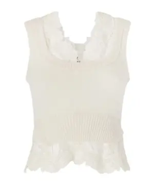 Ermanno Scervino Layer-effect Cashmere Top With Lace Details - White