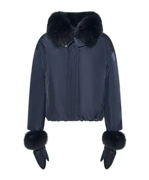 YVES SALOMON Short Technical Fabric Down Jacket With Detachable Fox Fur