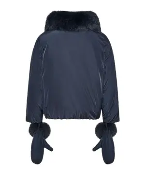 YVES SALOMON Detachable Collar Down Jacket With Fox Fur Trim - Navy