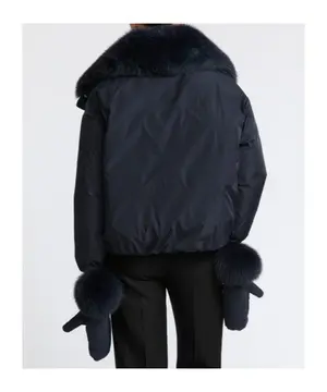 YVES SALOMON Detachable Collar Down Jacket With Fox Fur Trim - Navy