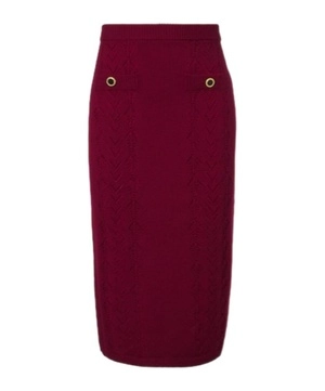 Alessandra Rich Knitted Pointelle Virgin Wool Midi Skirt - Wine Red