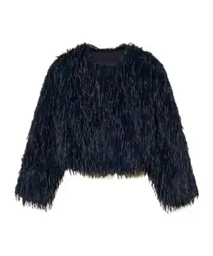 TWINSET Cropped Faux Fur Jacket - Blue Paint