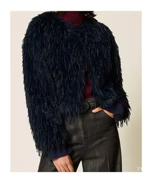 TWINSET Cropped Faux Fur Jacket